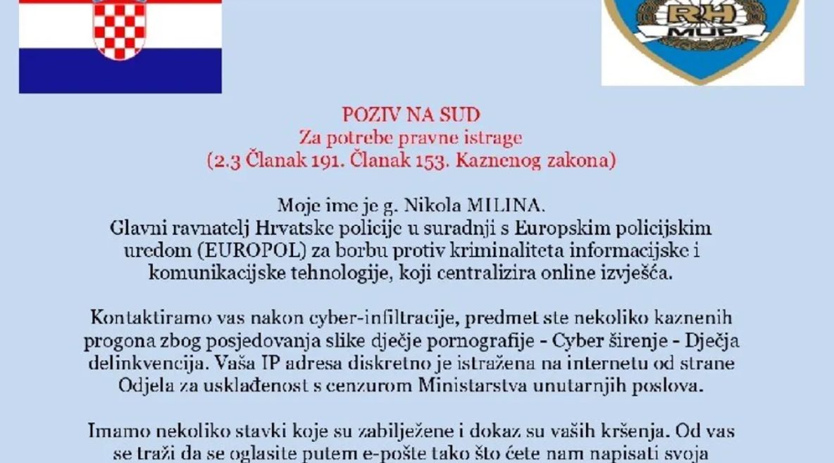 Iz policije upozoravaju: Ako dobijete ovakvu poruku ne odgovarajte na nju i odmah je izbrišite ...